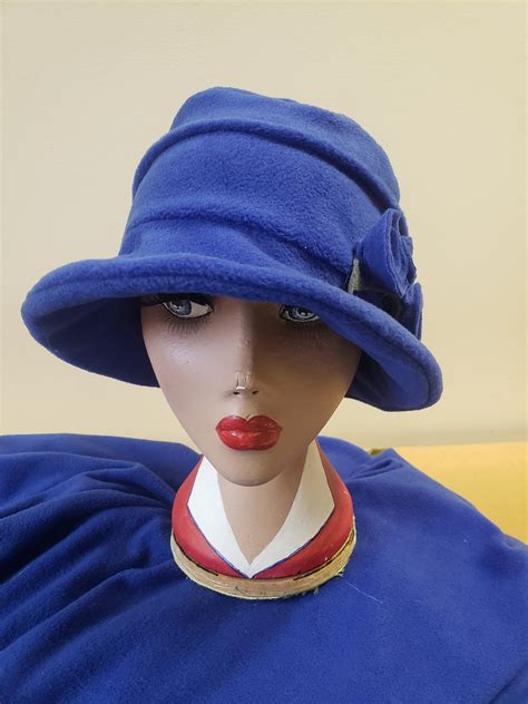 Royal Blue Fleece Hat Polar Fleece Lining Downton Abbey Hat Womens