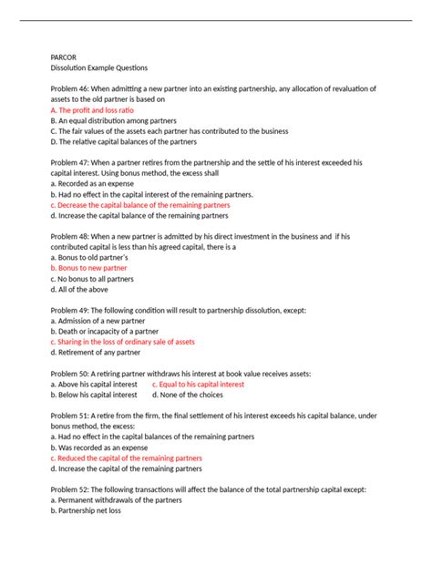 Parcor Dissolution Example Questions Pdf Equity Finance Partnership