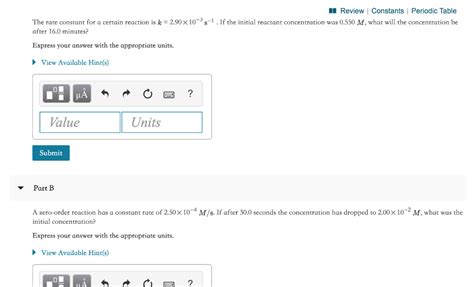 Solved A Review Constants Periodic Table The Rate Constant Chegg