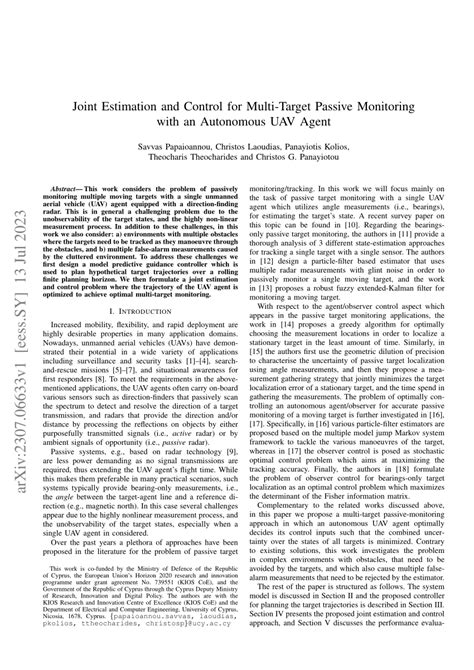 Pdf Joint Estimation And Control For Multi Target Passive Monitoring With An Autonomous Uav Agent
