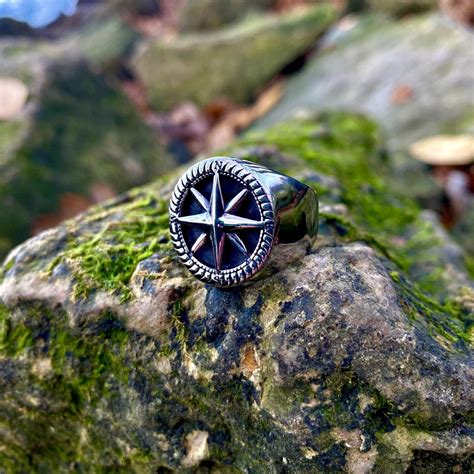 Mens Ring Silver Compass Rings For Men North Star Silver Ring Man