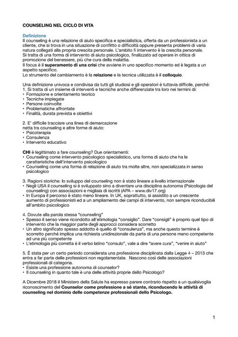 Counseling Nel Ciclo Di Vita Riassunti Lezioni Counseling Nel Ciclo