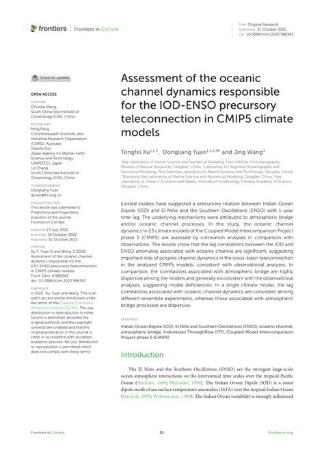 PDF Assessment Of The Oceanic Channel Dynamics Responsible For The