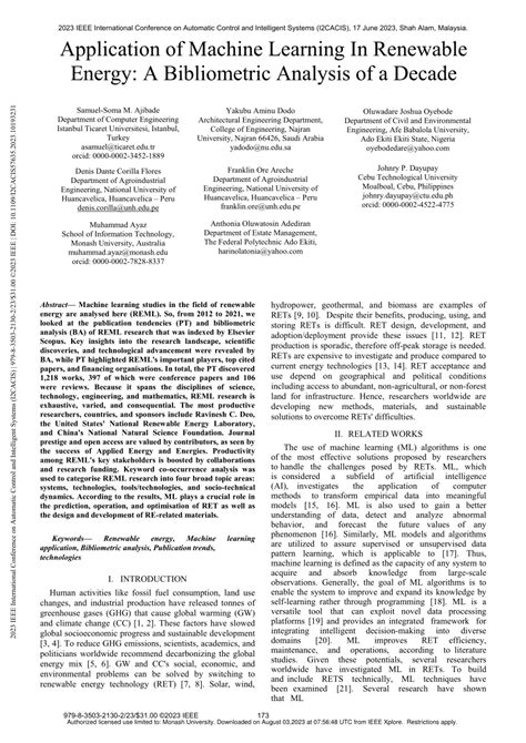 Pdf Application Of Machine Learning In Renewable Energy A