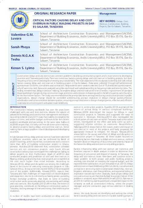 Pdf Critical Factors Causing Delay And Cost Overrun In Public Building Projects In Dar Es