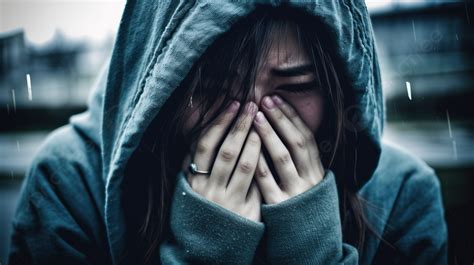 パーカーを顔にかぶった女性が手を覆うイラスト 顔を覆う女性 泣く 心配背景壁紙画像素材無料ダウンロード Pngtree