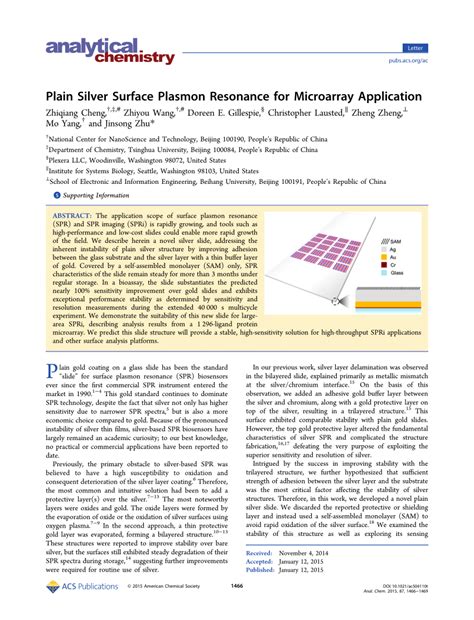 Pdf Plain Silver Surface Plasmon Resonance For Microarray Application