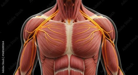 Human Chest Muscles And Nerves Anatomy Medical Illustration Of Musculoskeletal And Nervous