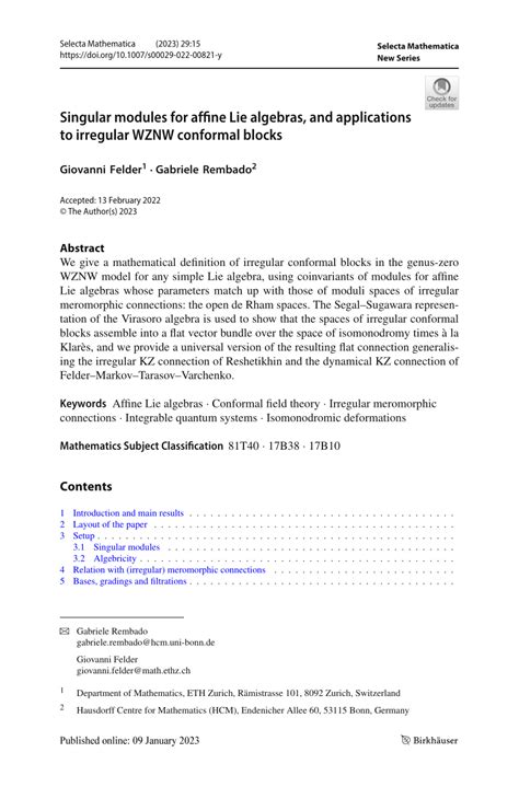 Pdf Singular Modules For Affine Lie Algebras And Applications To