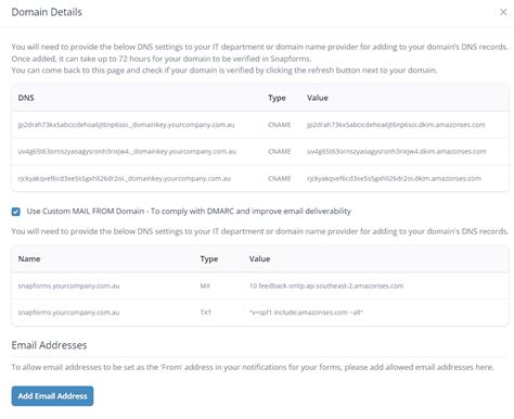 Custom Sender Domain For Auto Reply Emails Snapforms Resources And Faqs