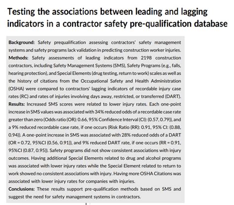testing the associations between leading and lagging indicators in a