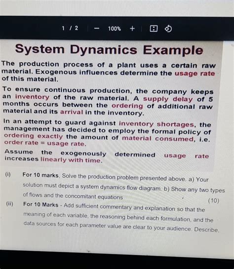 Solved System Dynamics Example The Production Process Of A