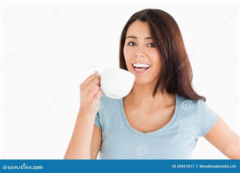 Attractive Woman Enjoying A Cup Of Coffee Stock Image Image Of Happy