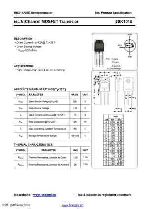 2SK1015 MOSFET. Datasheet. Equivalente. Reemplazo. Hoja de ...
