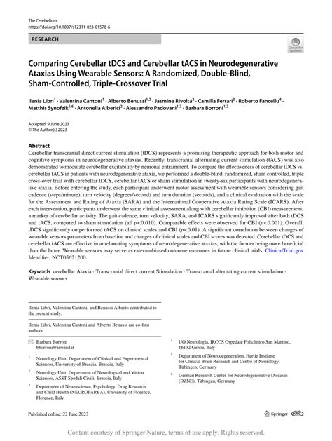 Pdf Comparing Cerebellar Tdcs And Cerebellar Tacs In Neurodegenerative Ataxias Using Wearable