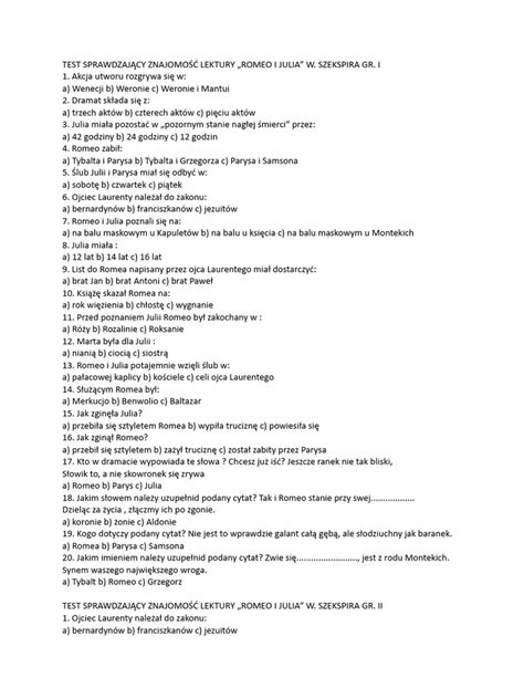 Romeo I Julia Test Pdf