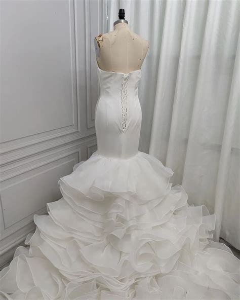 Mermaid V Neck Long Train Chiffon Lotus Leaf Hem Wedding Dress