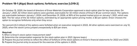 Solved Problem Algo Stock Options Forfeiture Chegg Com