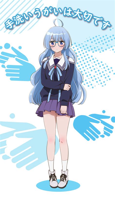 Safebooru 1girl Ahoge Arm Across Waist Blue Eyes Blue Hair Blue