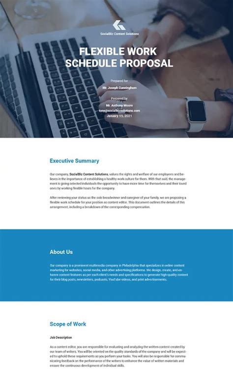 Flexible Work Schedule Proposal Template Prewrite