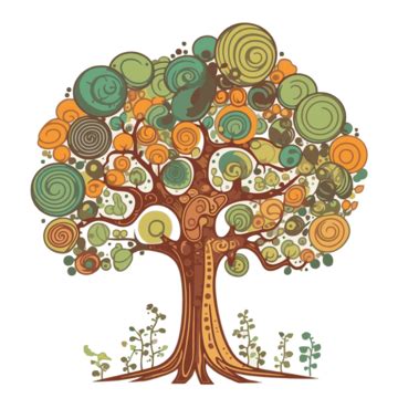 Outline Tree Vector Sticker Clipart Tree Decorated With Some Swirls Cartoon Sticker Clipart