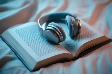 An Open Book Resting On Soft Fabric With Modern Headphones Placed On Its Pages Audiobook Concept
