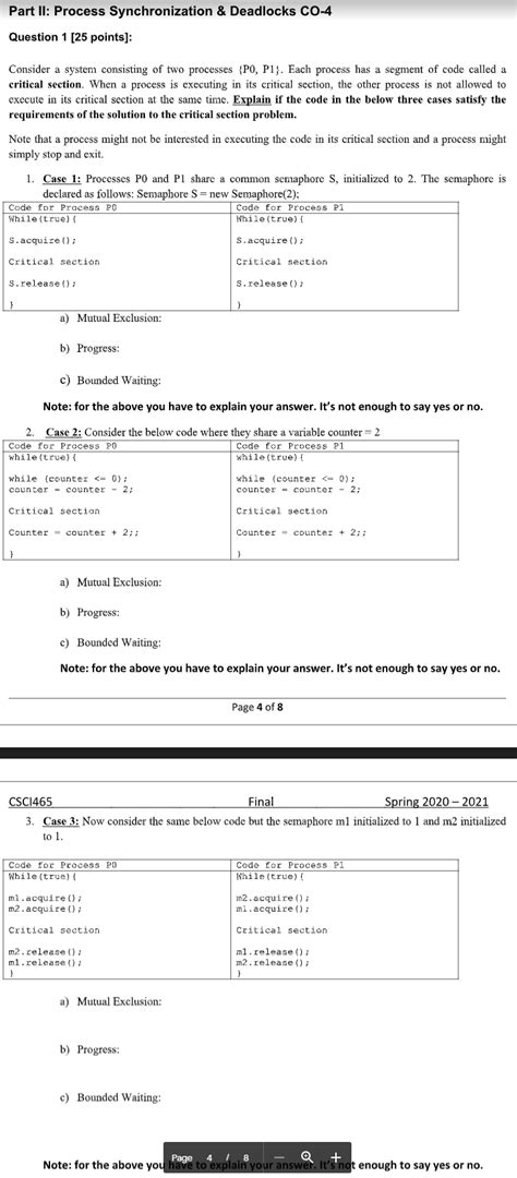 solved part ii process synchronization and deadlocks co 4
