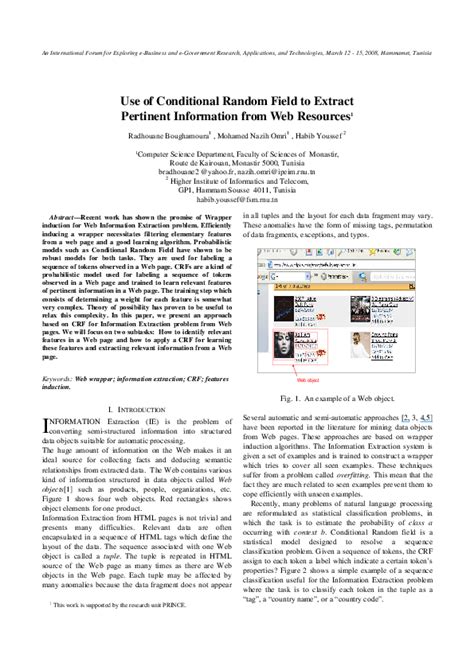 Pdf Use Of Conditional Random Field To Extract Pertinent Information