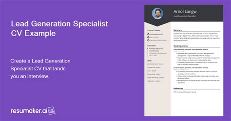 Lead Generation Specialist Cv Job Description Sample And Guide