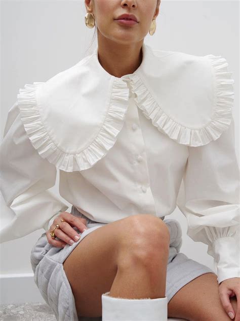 Ruffled Collar Long Sleeve Shirt Ruffled Collar Shirt Chic Collared