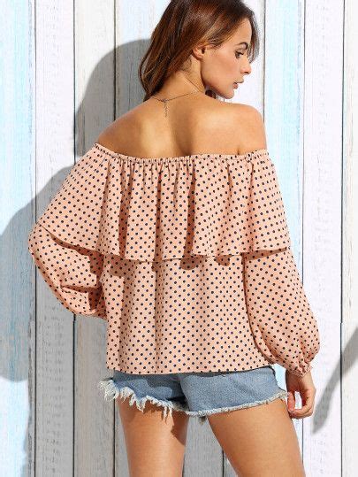 Shein Flounce Layered Neckline Polka Dot Blouse Blouse Pink Polka