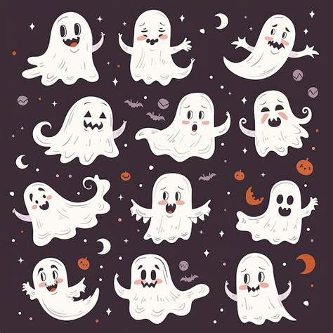 Free Vector Illustration Of Halloween Set Of Cute Funny Ghosts