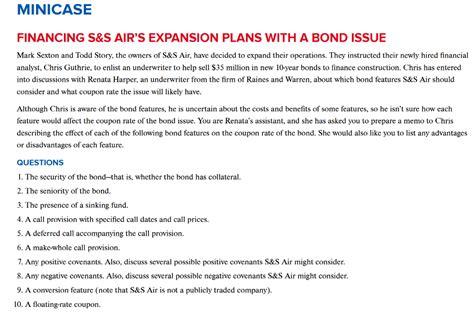 Solved Mark Sexton And Todd Story The Owners Of Sands Air