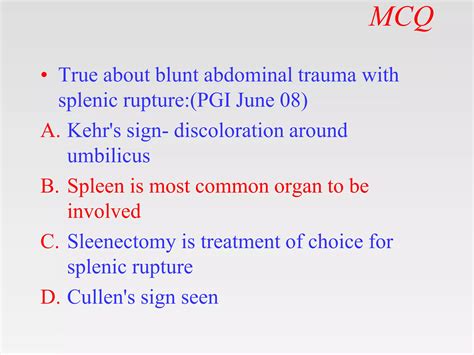 Splenic Rupture Mcq Pptx