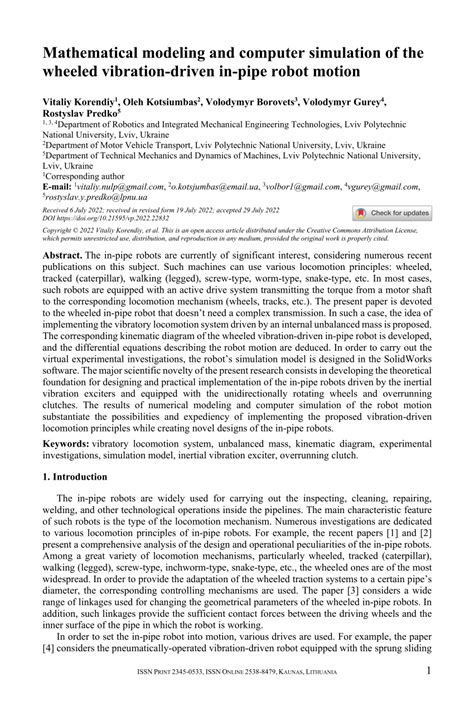 Pdf Mathematical Modeling And Computer Simulation Of The Wheeled Vibration Driven In Pipe