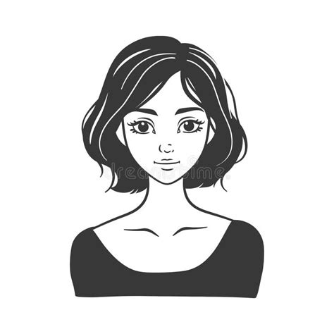 Black And White Illustration Of A Young Woman With Short Wavy Hair