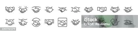 악수 라인 아이콘 컬렉션 편집 가능한 스트로크 인포그래픽 기사 서적 전단지 배너에 적합 계약서에 대한 스톡 벡터 아트 및 기타 이미지 Istock