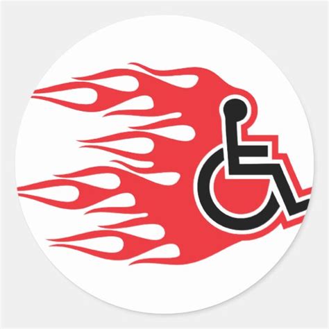 Wheelchair Rocket Flames Classic Round Sticker