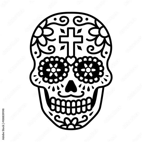 Decorated Skull Calavera Celebrating Day Of The Dead Line Art Icon