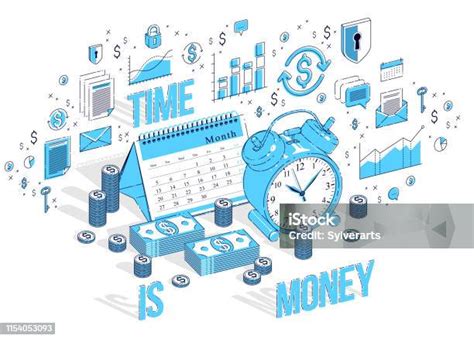 時間是金錢概念 桌鬧鐘與現金金錢堆疊和硬幣堆查出在白色背景向量3d 等距業務插圖 包括圖示統計圖表和設計項目向量圖形及更多信息圖形圖片