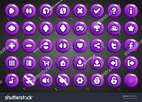 Set Round Buttons Cartoon Style 2d Stock Vector Royalty Free