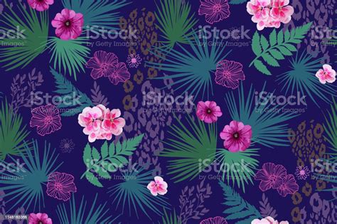 꽃 디자인 원활한 배경 패턴입니다 야자수 잎 혼합 꽃입니다 벡터 일러스트 레이 션 손으로 그린 0명에 대한 스톡 벡터 아트 및 기타 이미지 Istock