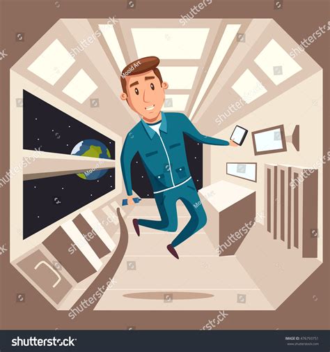 Cosmonaut Zero Gravity Vector Cartoon Illustration Stock Vector