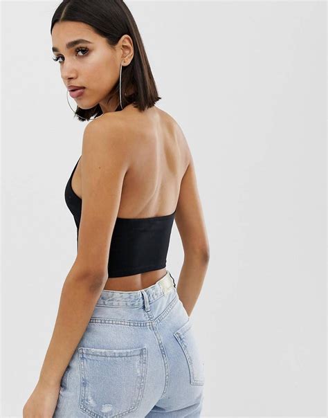 Asos Design Crop Top With Halter Neck In Black Asos