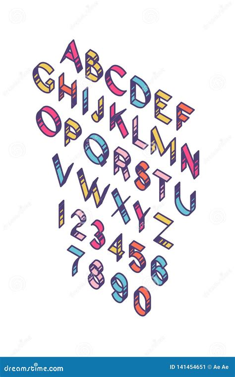 Bright English Font Vector Linear Contour Letters Isometry 3d