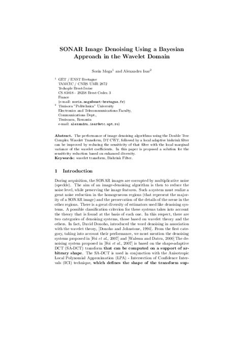 Pdf Sonar Image Denoising Using A Bayesian Approach In The Wavelet Domain
