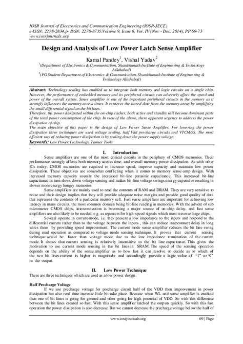 Pdf Design And Analysis Of Low Power Latch Sense Amplifier