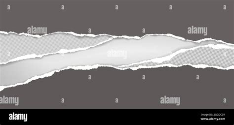 Torn Ripped Dark Grey Paper Strips With Soft Shadow Are On White