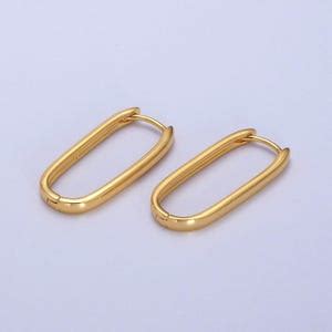 Dainty Gold Filled Oblong Rectangle Hoop Earring Gold U Shape Huggie
