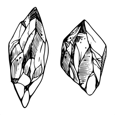 Hand Drawn Ink Vector Crystal Gem Stone Mineral Sketch Illustration